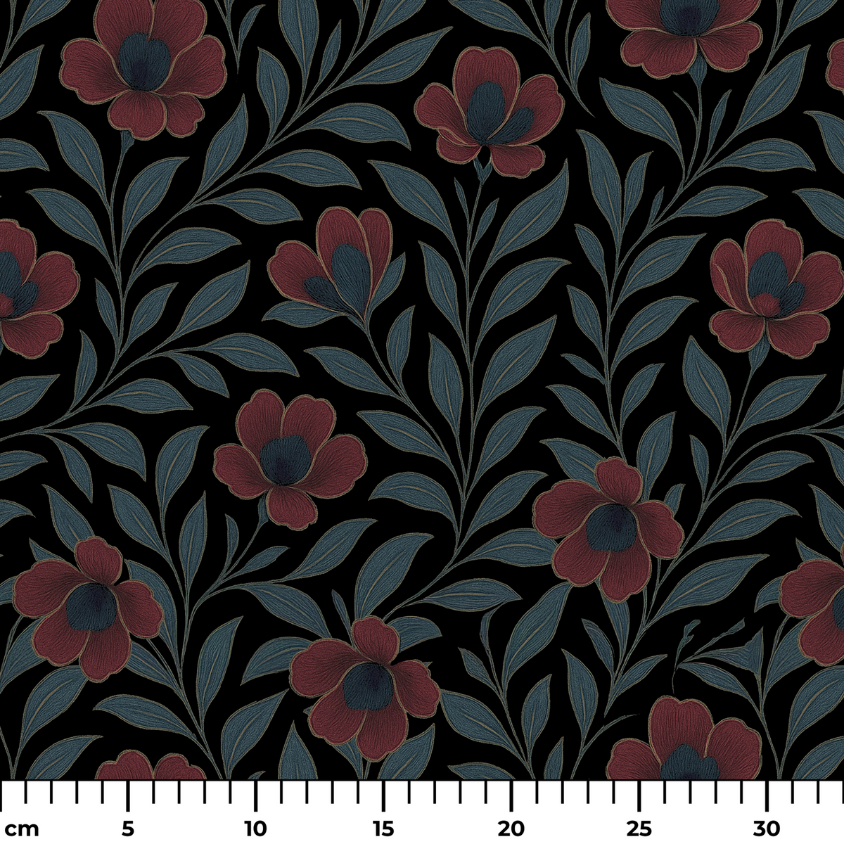 Flores Rojas sobre Fondo Negro Floral | Tela por metro – Sutex